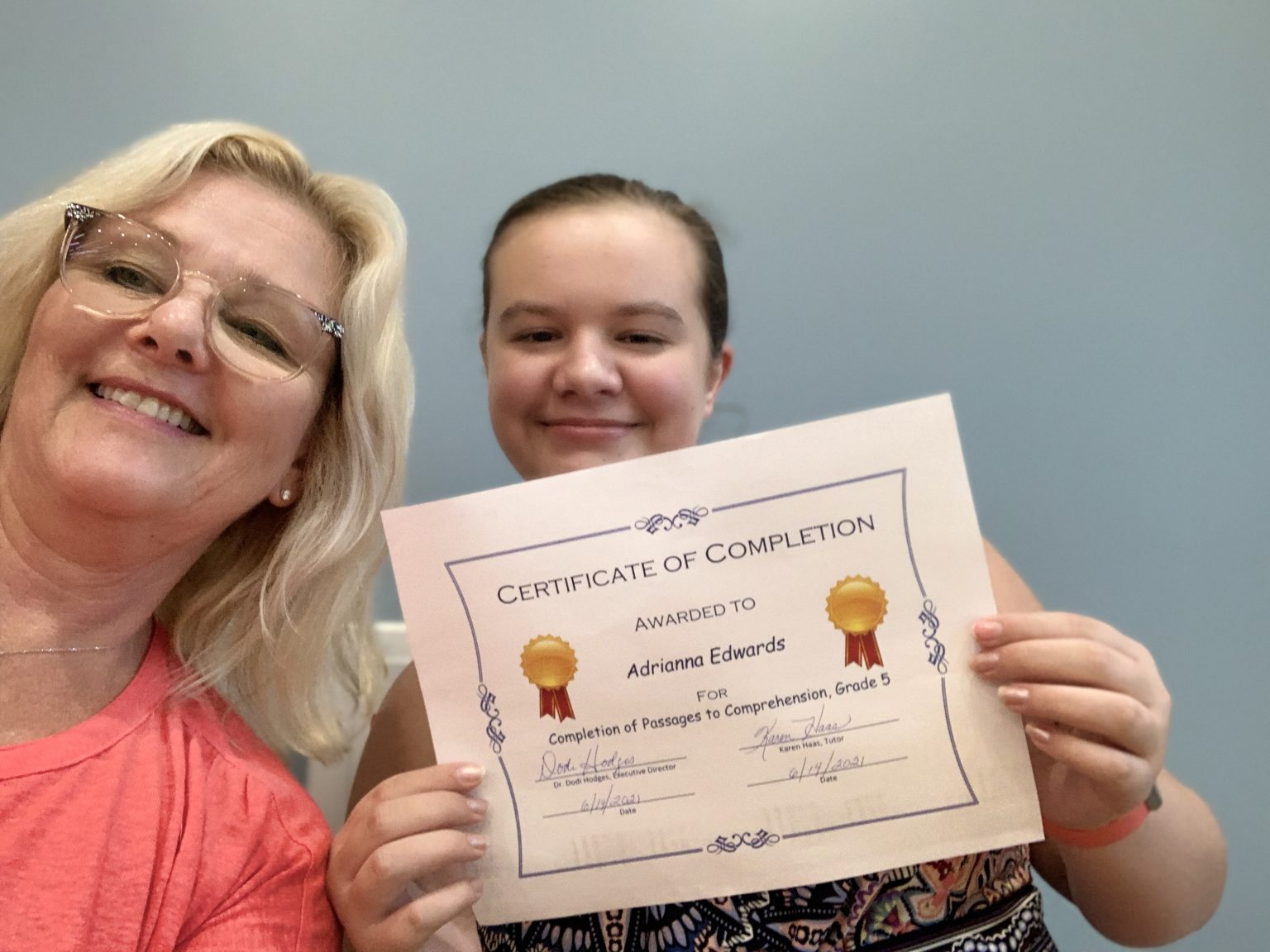 Karen Haas tutor and Adrianna Edwards Certificate for moving up ...